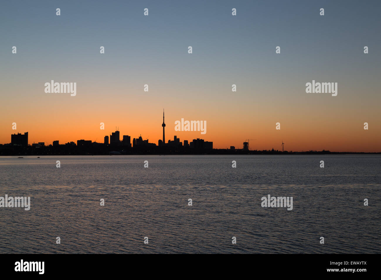 A far view of the Toronto Skyline at Sunrise showing skyscrapers and ...