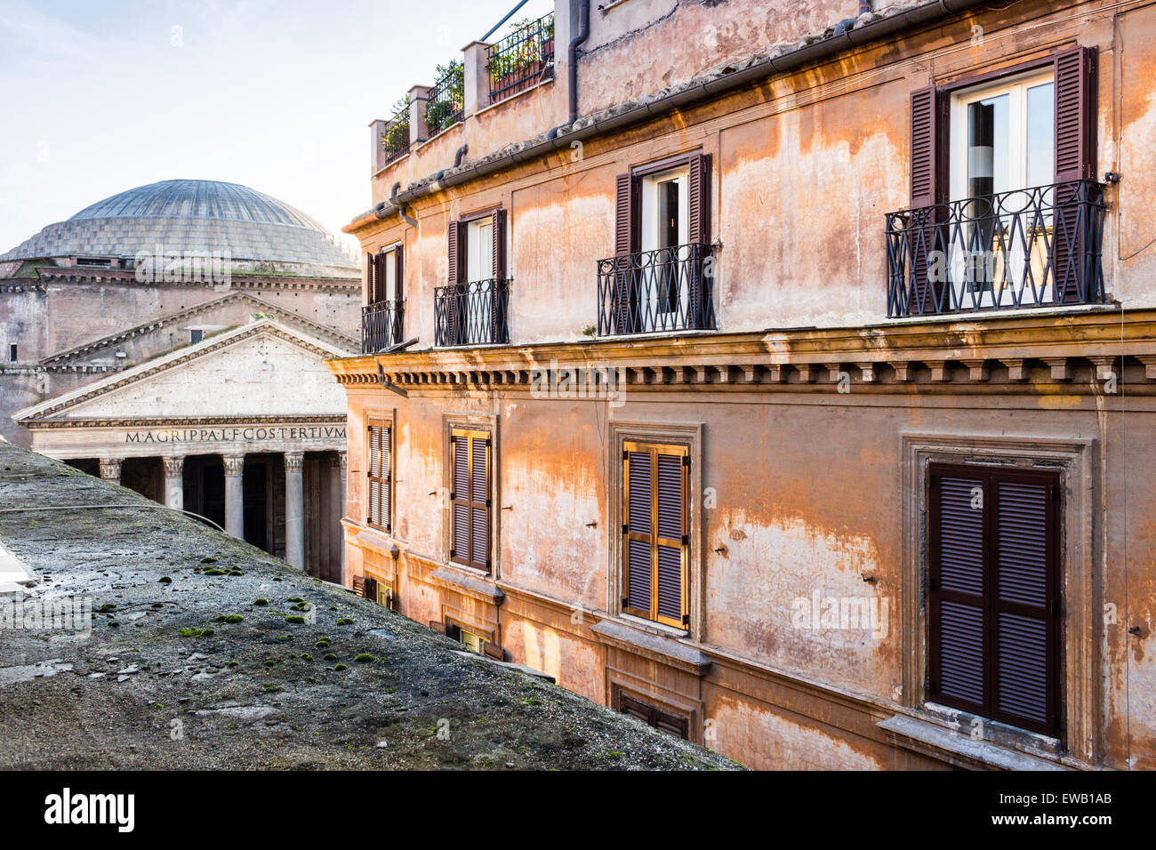Windows of historical building in the center of Rome and view of the ...