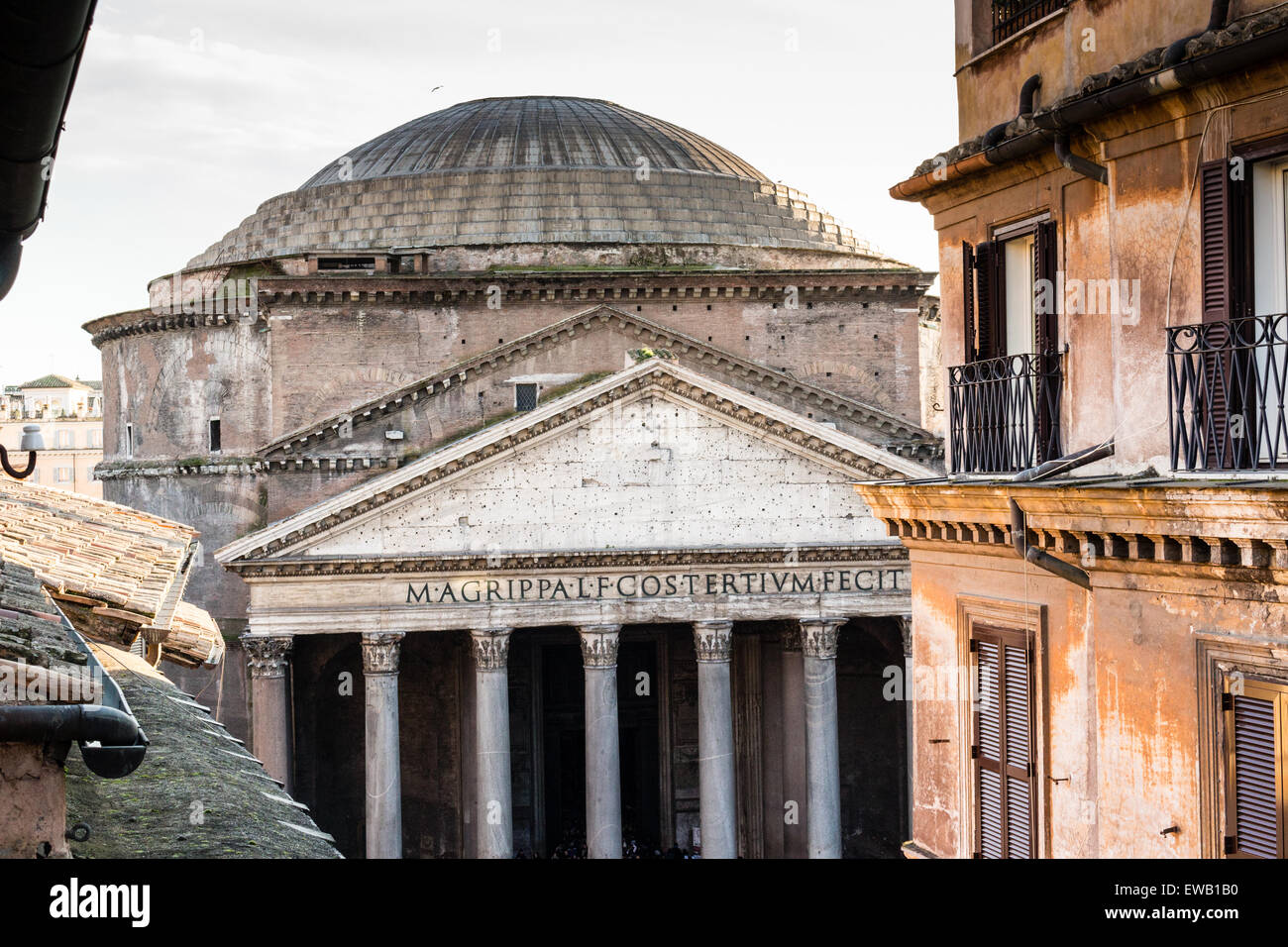 Windows of historical building in the center of Rome and view of the ...