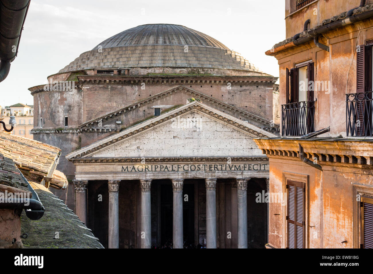 Windows of historical building in the center of Rome and view of the ...