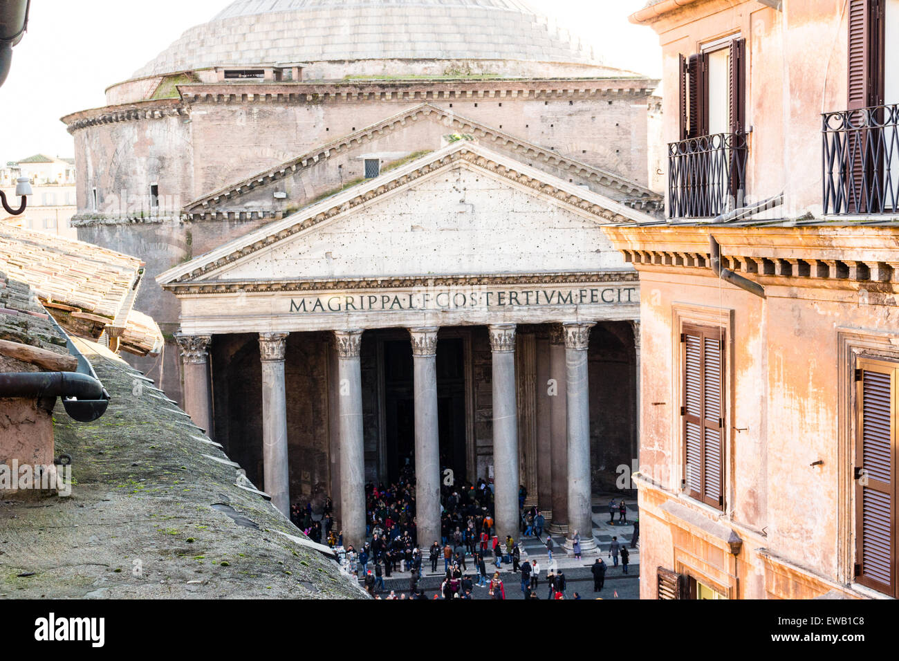 Windows of historical building in the center of Rome and view of the ...
