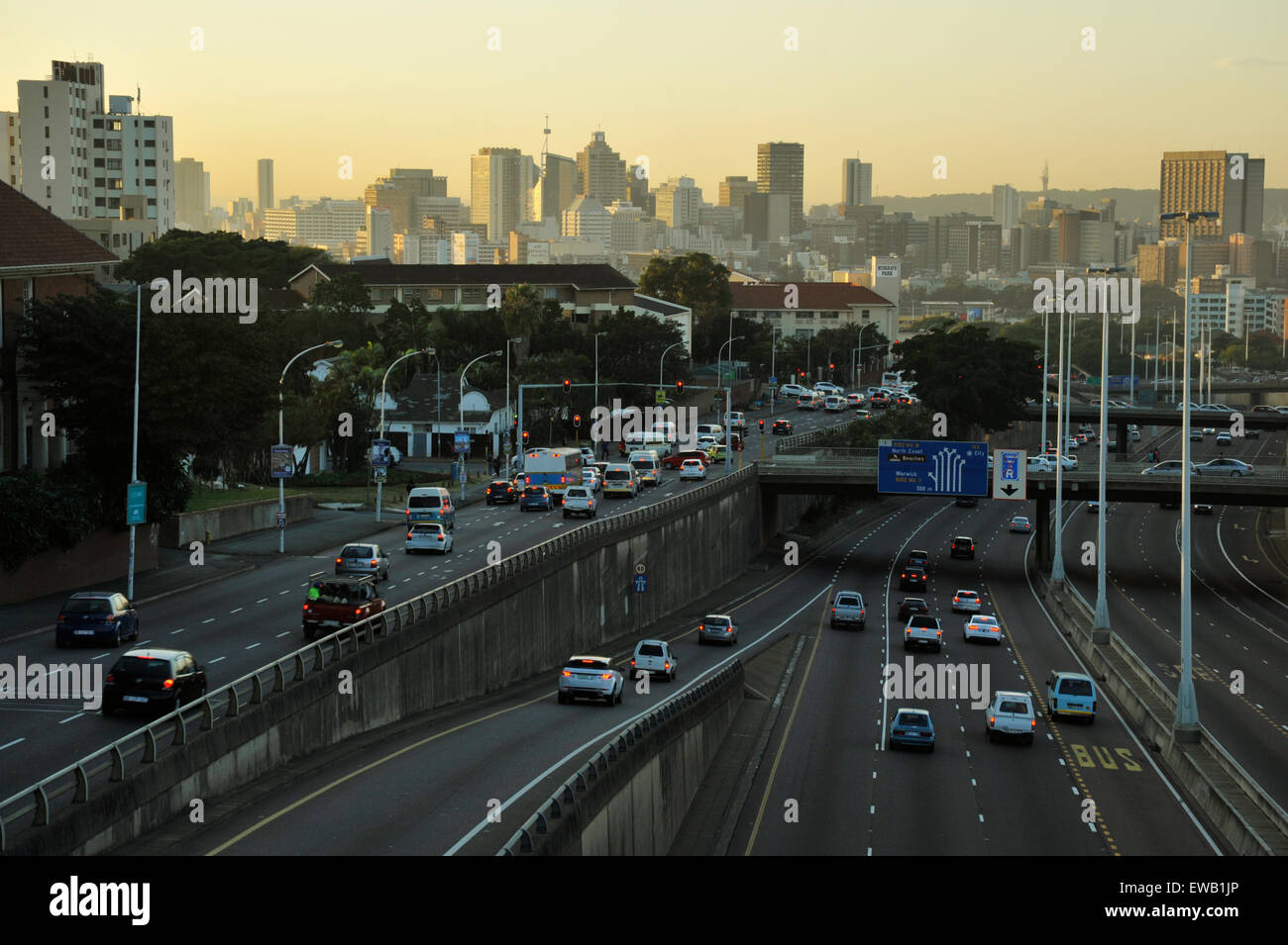 Durban, KwaZulu-Natal, South Africa, early morning commuter traffic on ...
