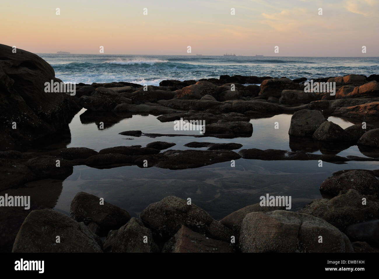 Durban, KwaZulu-Natal, South Africa, reflection on water in tidal rock ...
