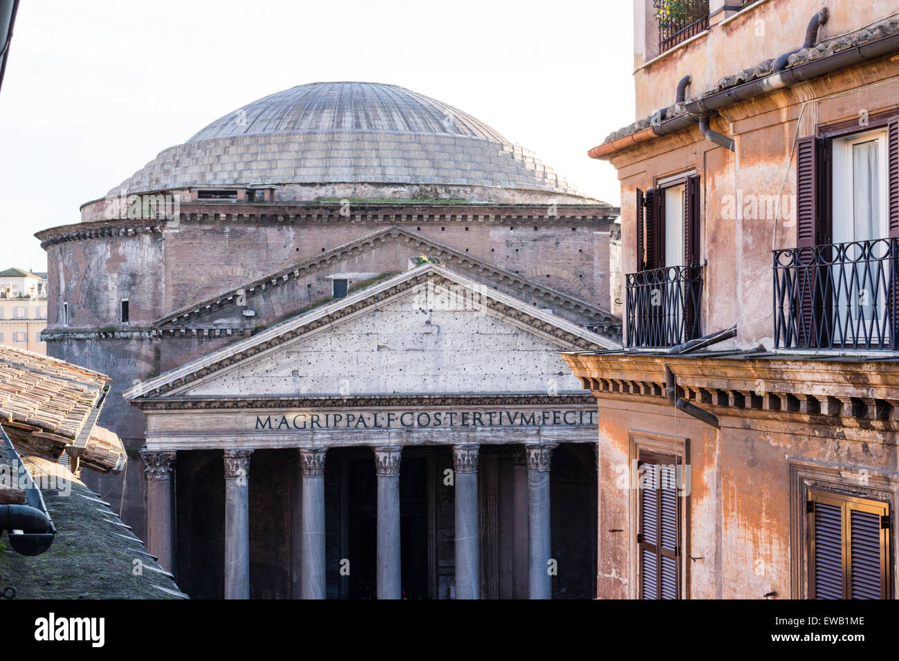 Windows of historical building in the center of Rome and view of the ...