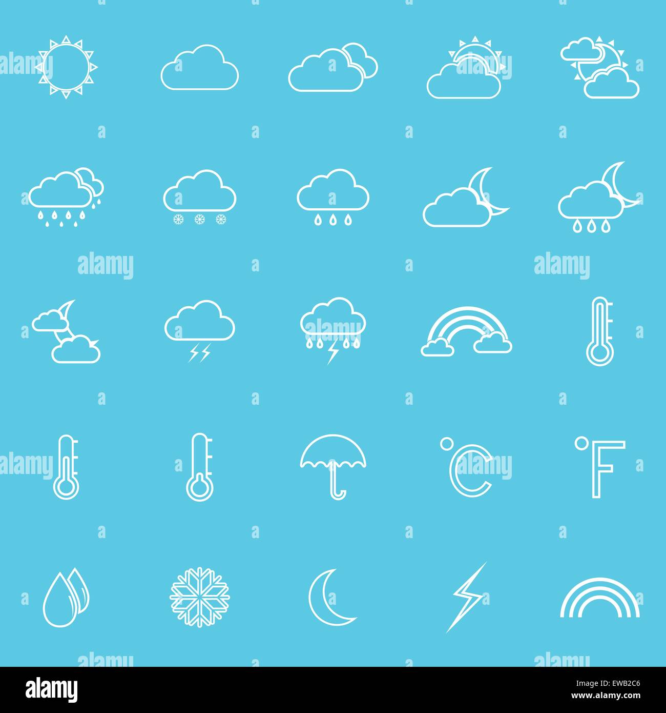 Weather line icons on blue background, stock vector Stock Vector Image ...