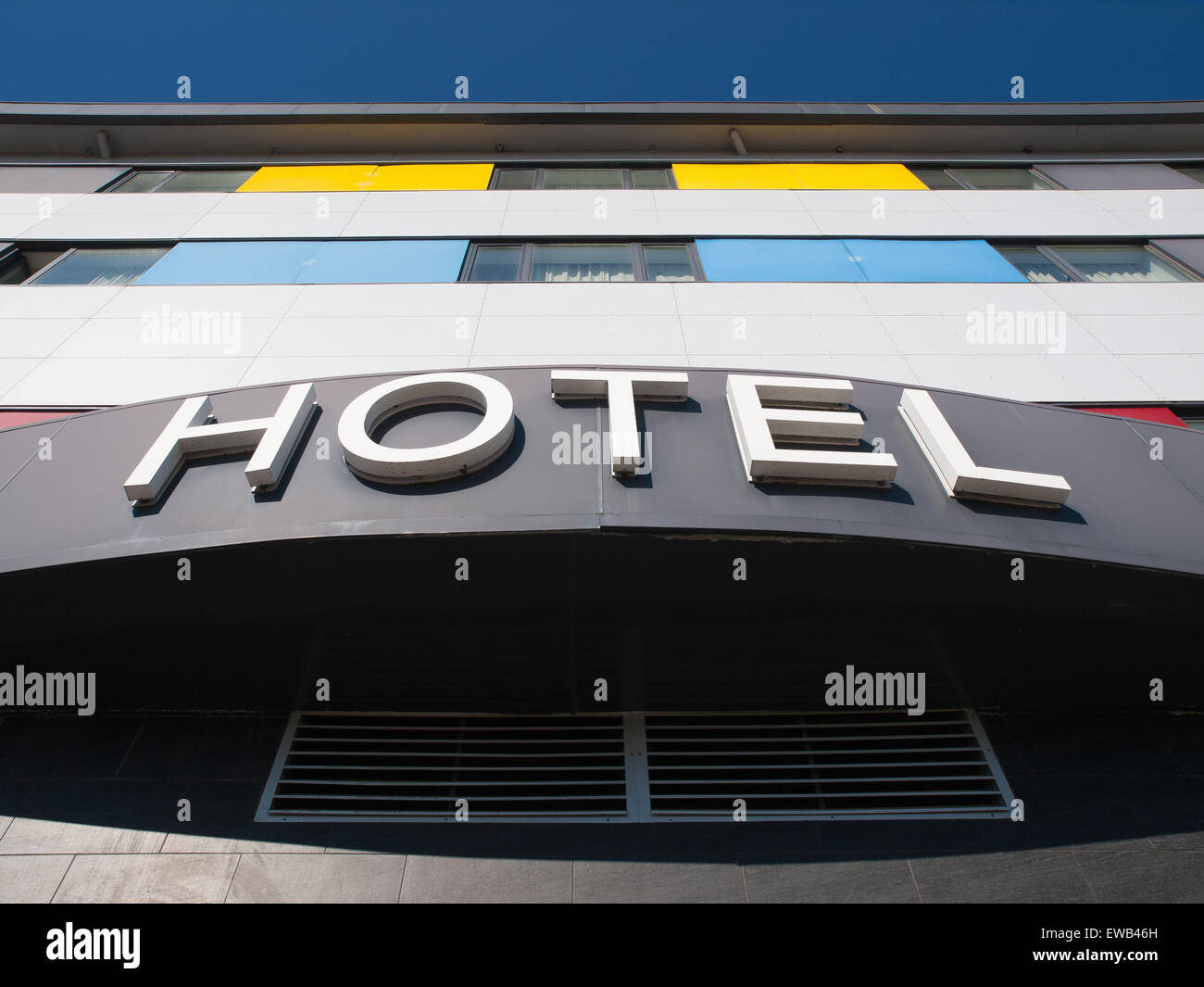 Hotel word in the facade of a Hotel outdoors Stock Photo - Alamy