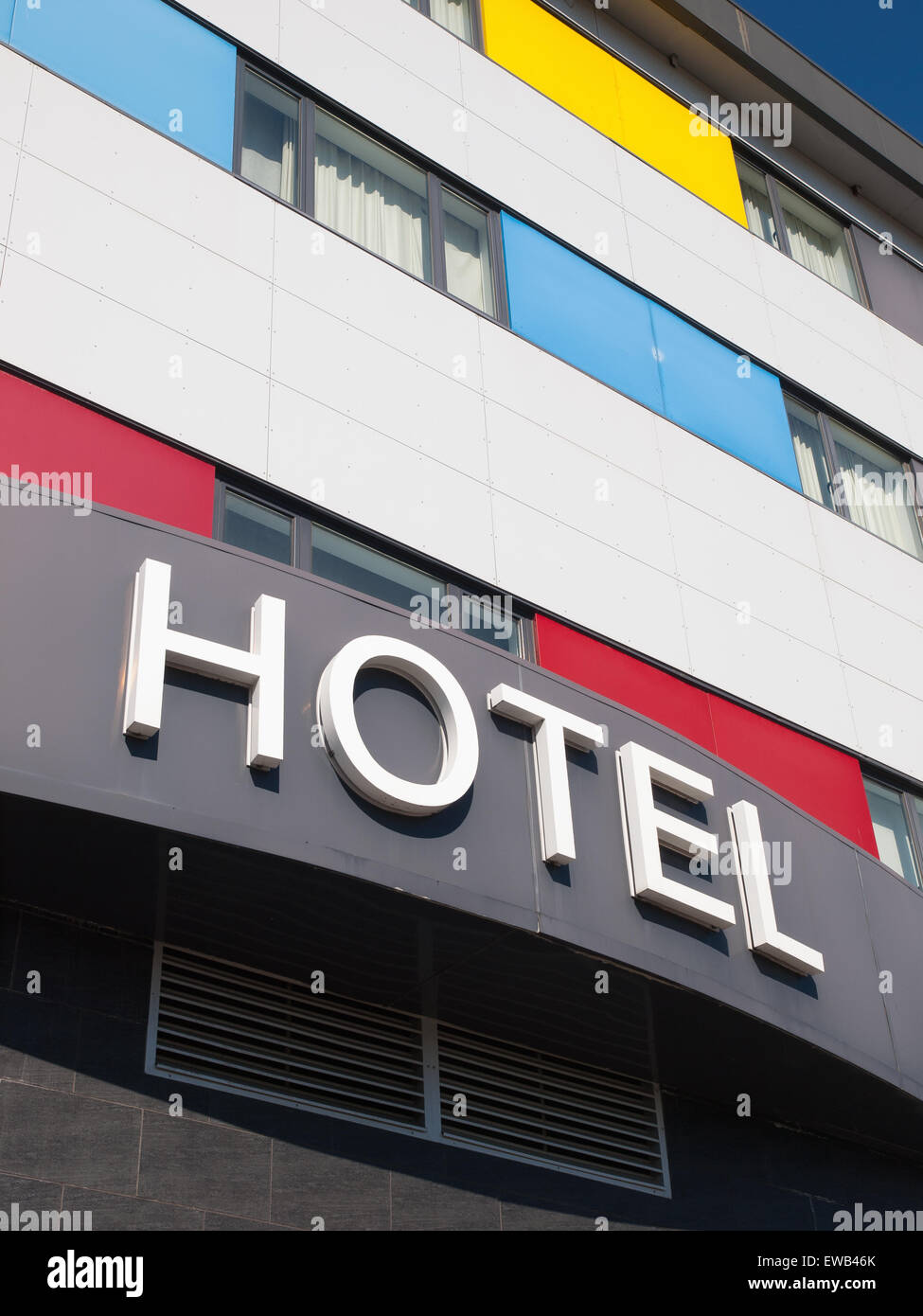 Hotel word in the facade of a Hotel outdoors Stock Photo - Alamy