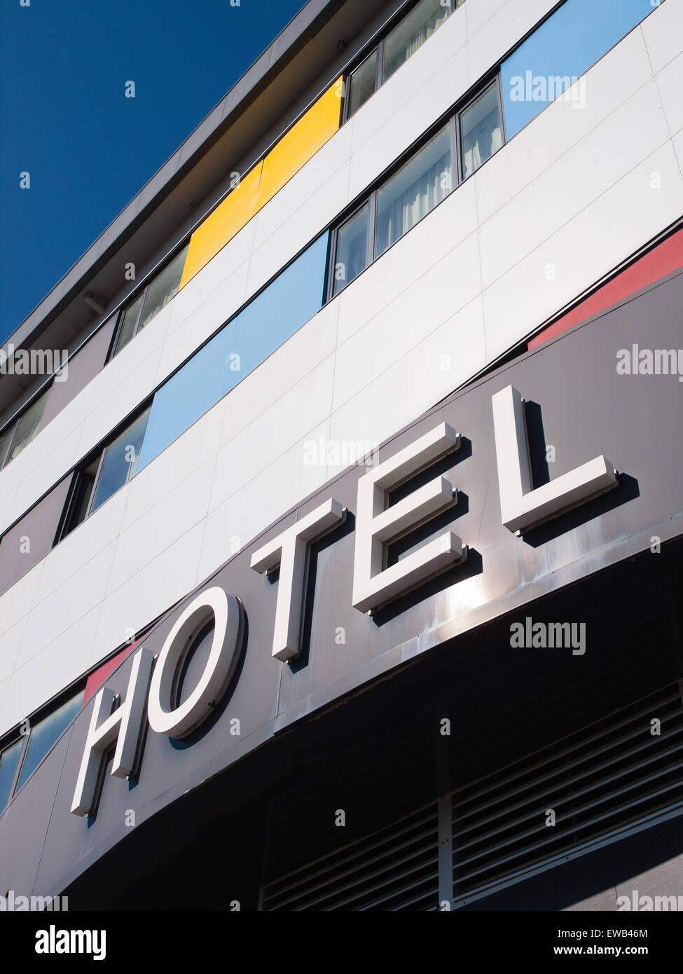 Hotel word in the facade of a Hotel outdoors Stock Photo - Alamy