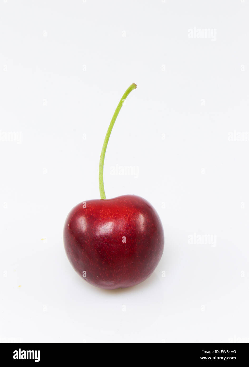 One sweet red cherry over white background Stock Photo - Alamy