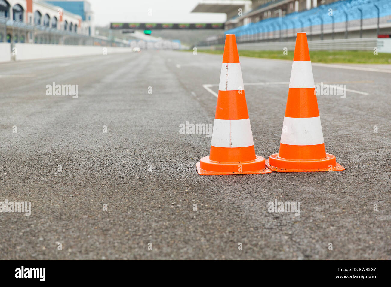 traffic cones on speedway of stadium Stock Photo - Alamy