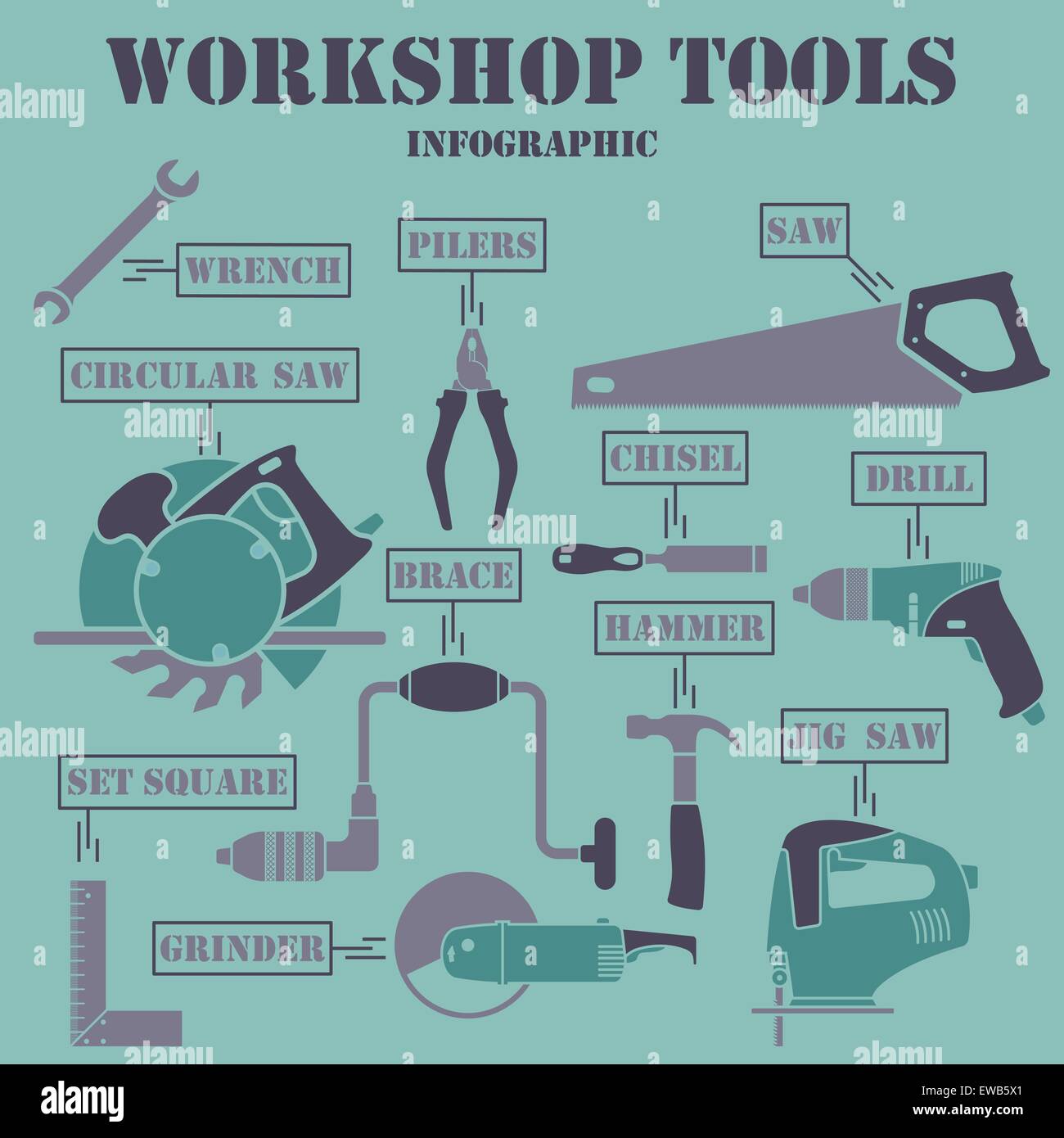 Workshop tools infographics. EPS 10 vector illustration without ...