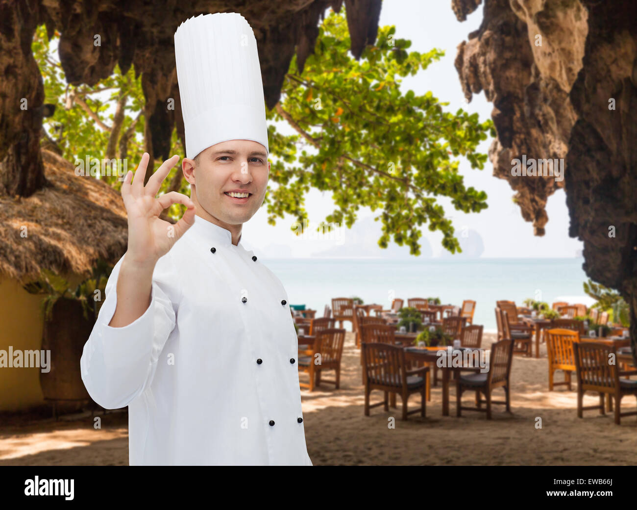 happy male chef cook showing ok sign Stock Photo - Alamy