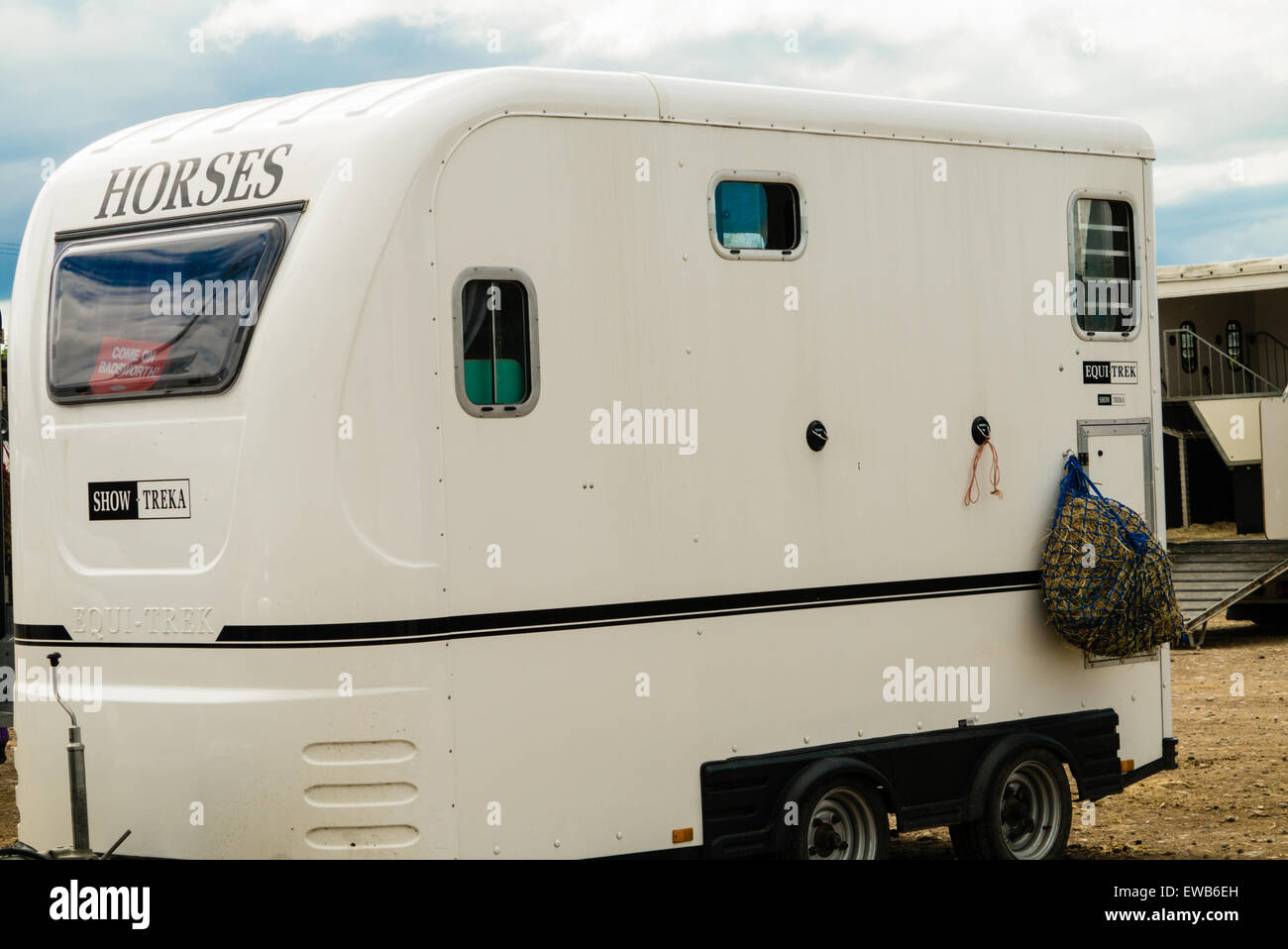 Small white horsebox Stock Photo - Alamy