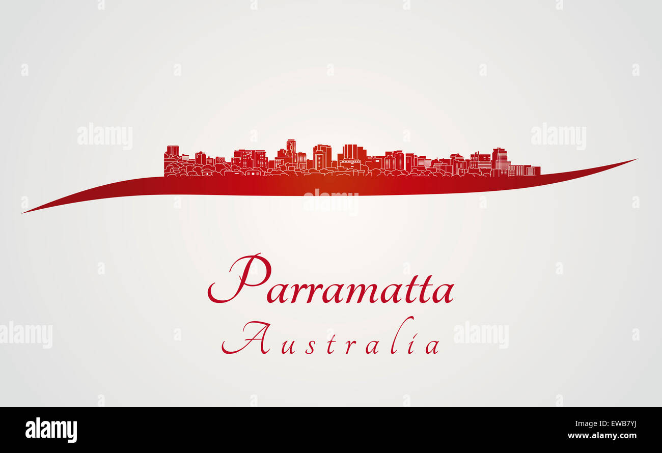 Parramatta skyline in red and gray background in editable vector file ...