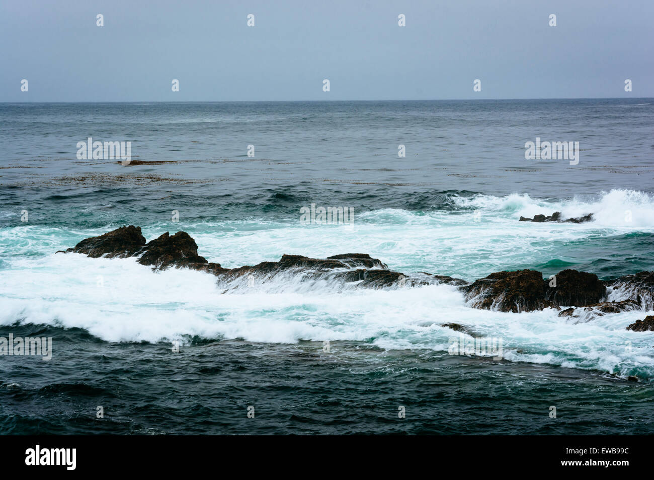 Waves and rocks in the Pacific Ocean, at Point Lobos State Natural ...