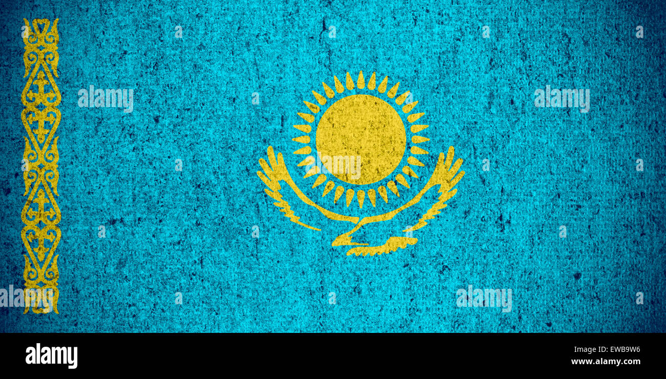 flag of Kazakhstan or Kazakh banner on rough pattern texture Stock ...