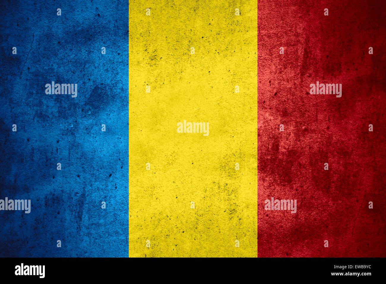 flag of Romania or Romanian banner on rough pattern texture background ...