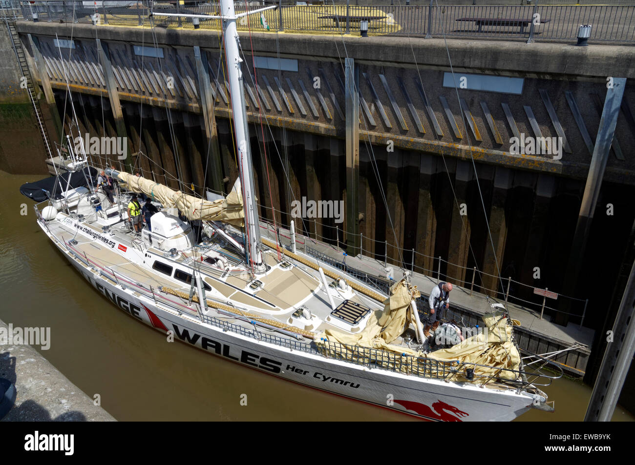 Challenge Wales around the world Racing Yacht in sea lock on Cardiff ...