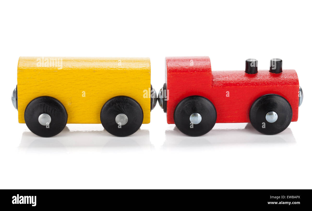 Wooden toy train. Isolated on white background Stock Photo - Alamy
