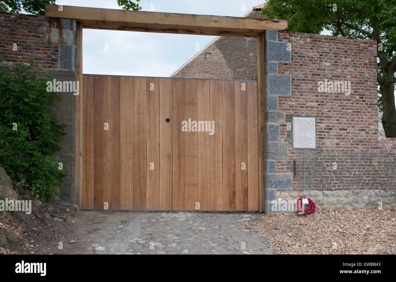 New gate to Hougoumont Farm at the original battlefield in Belgium to ...