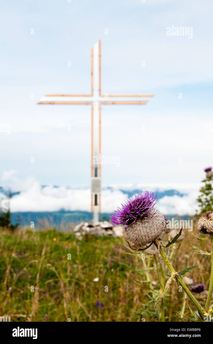 Wooden cross on mountain top hi-res stock photography and images - Alamy