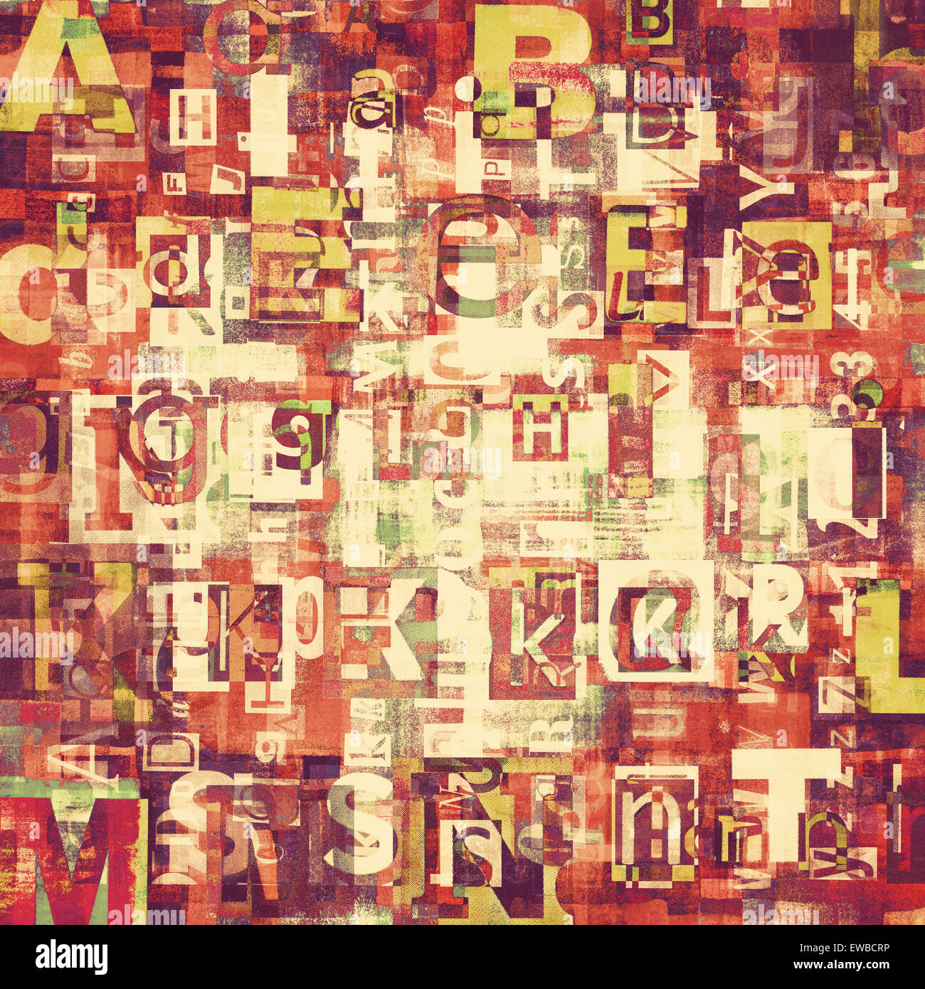 Red grunge newspaper, magazine collage letters background Stock Photo ...