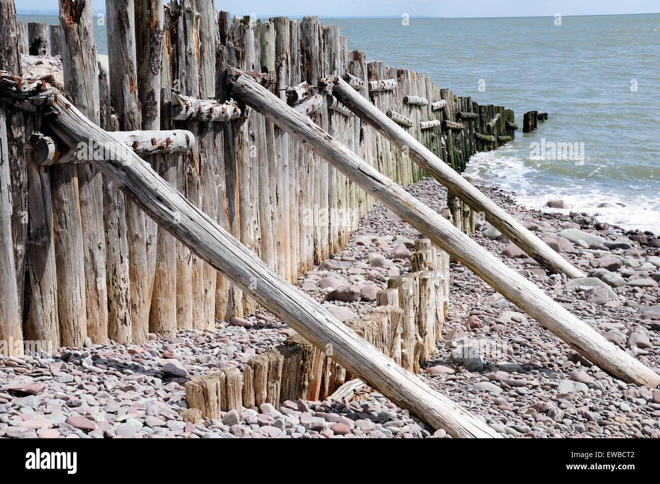 Old weathered wooden groynes on Porlock Wier beach Somerset National ...