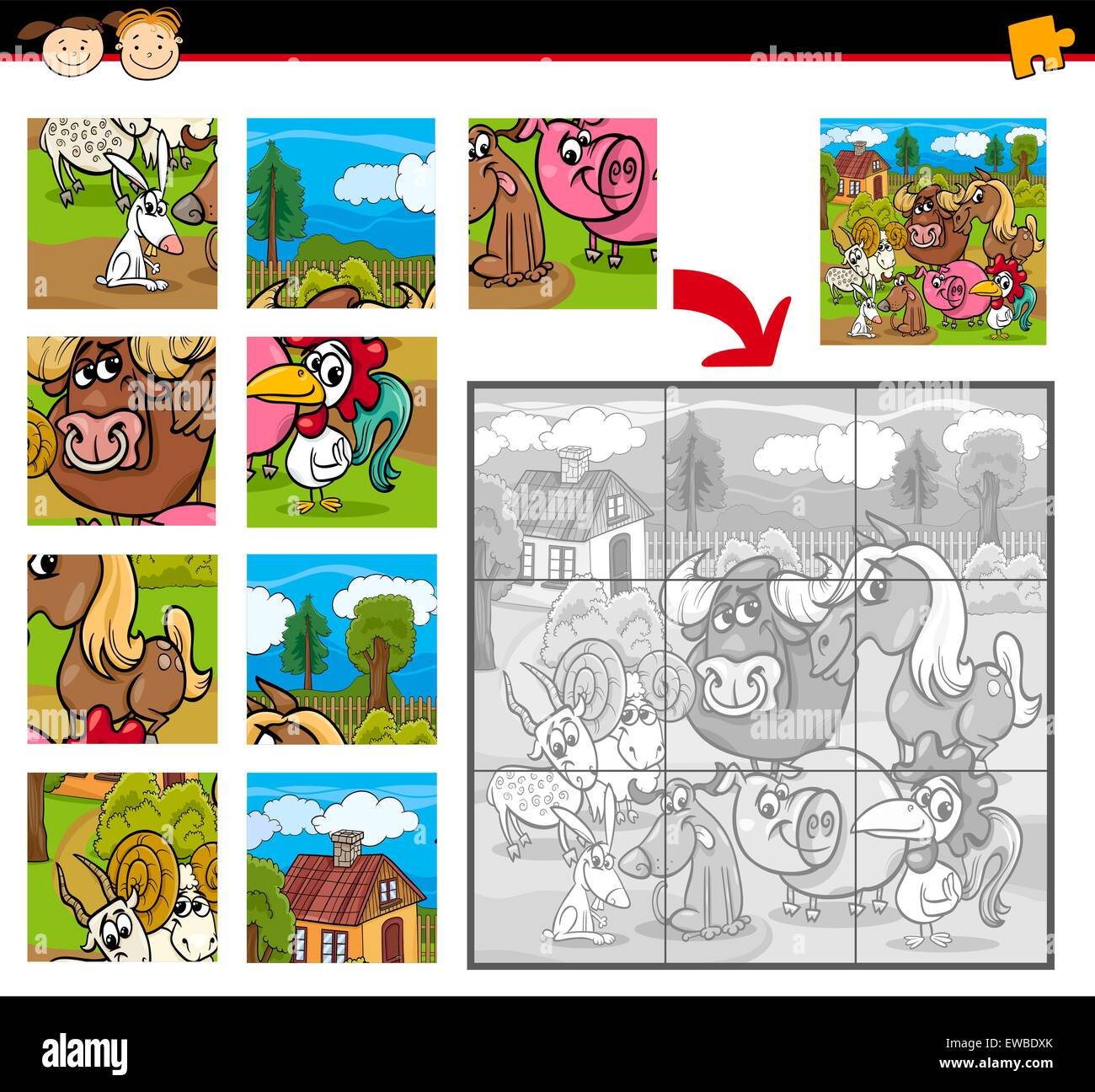Cartoon Illustration of Education Jigsaw Puzzle Game for Preschool ...