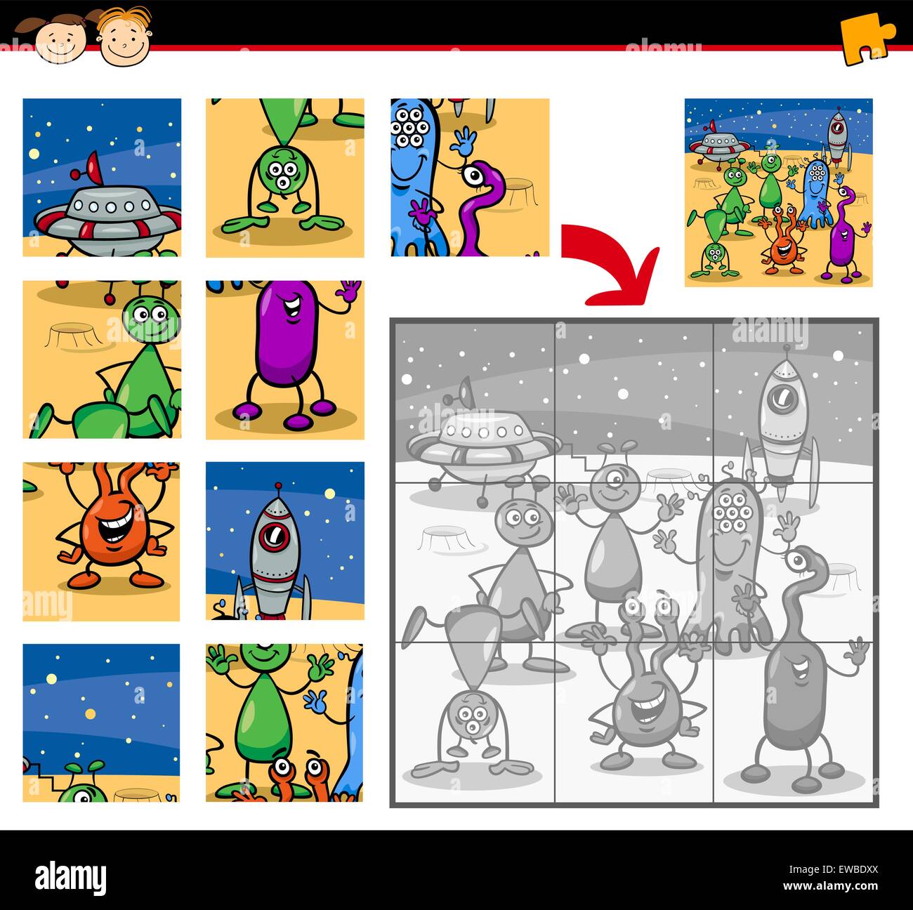 Cartoon Illustration of Education Jigsaw Puzzle Game for Preschool ...