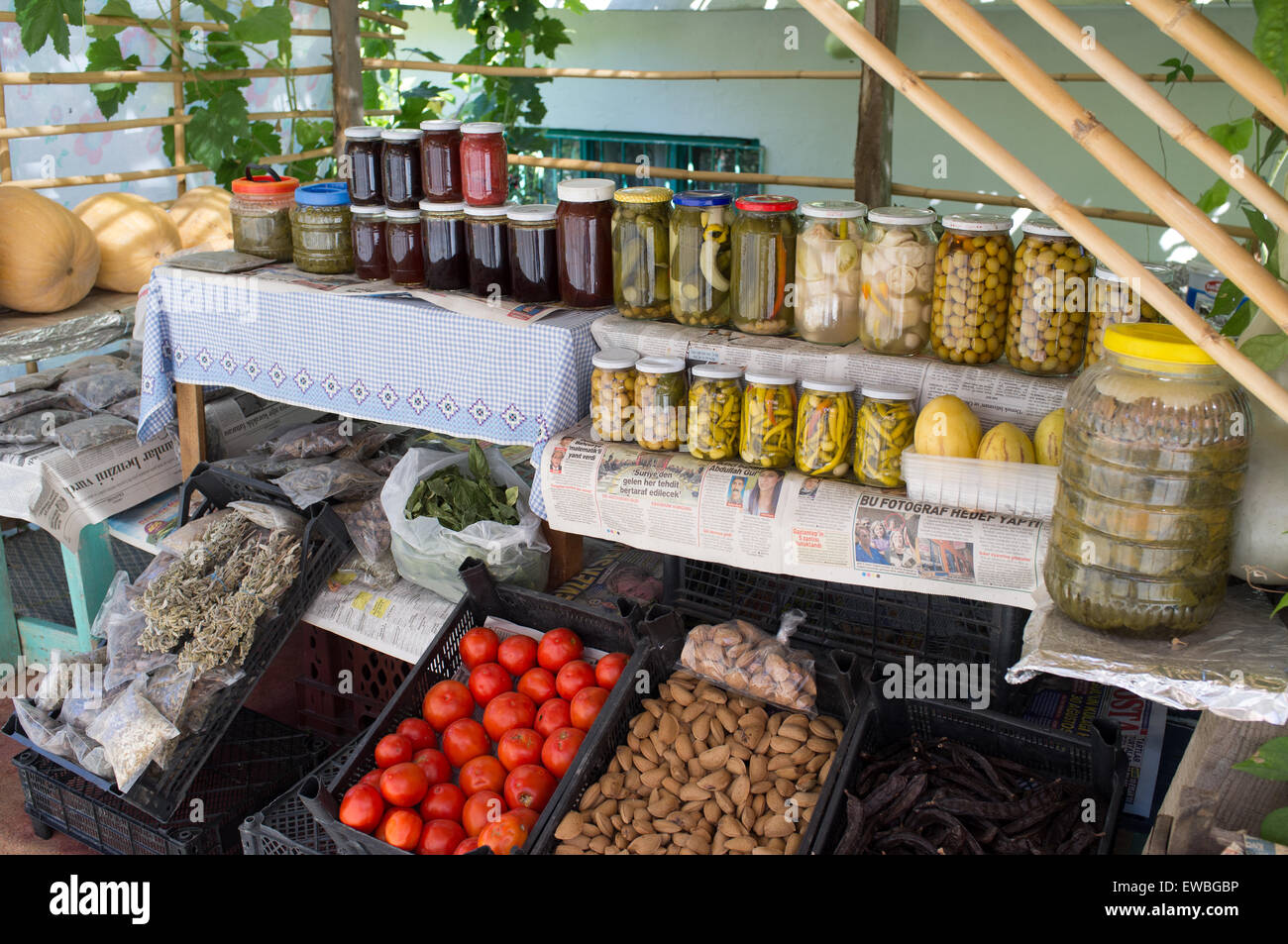 Organic food stall in Sogut Koyu, South West Turkey Stock Photo - Alamy