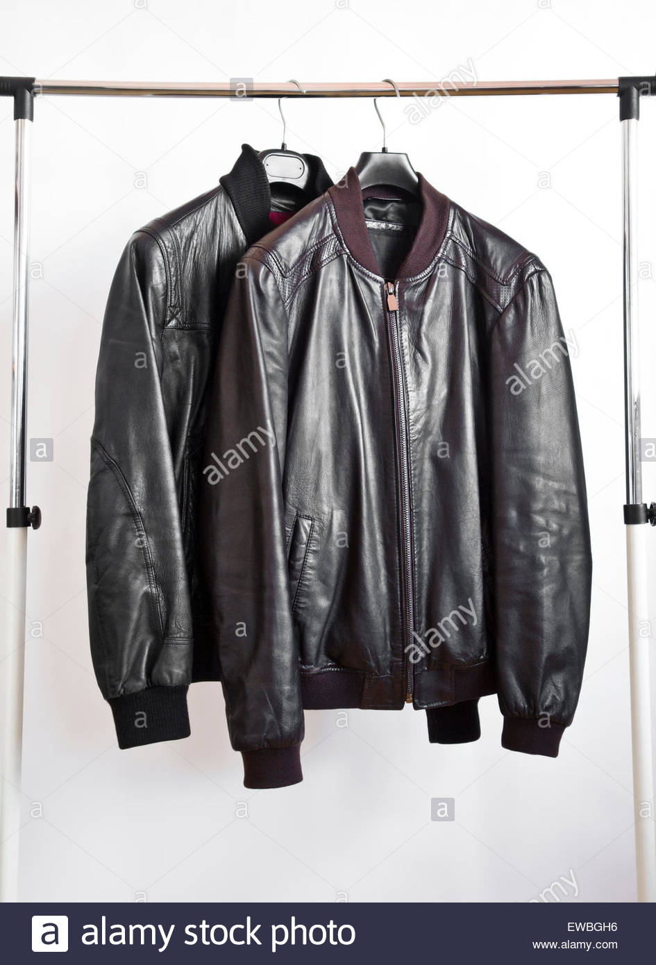 Brown Leather Jacket Hanging On Stock Photos & Brown Leather Jacket ...