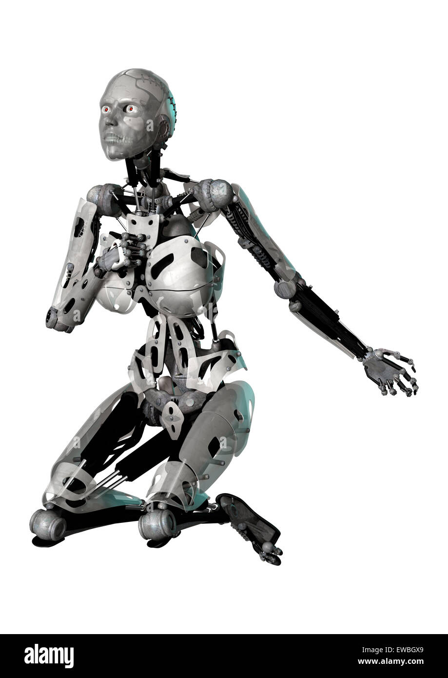 3D digital render of a female cyborg isolated on white background Stock ...