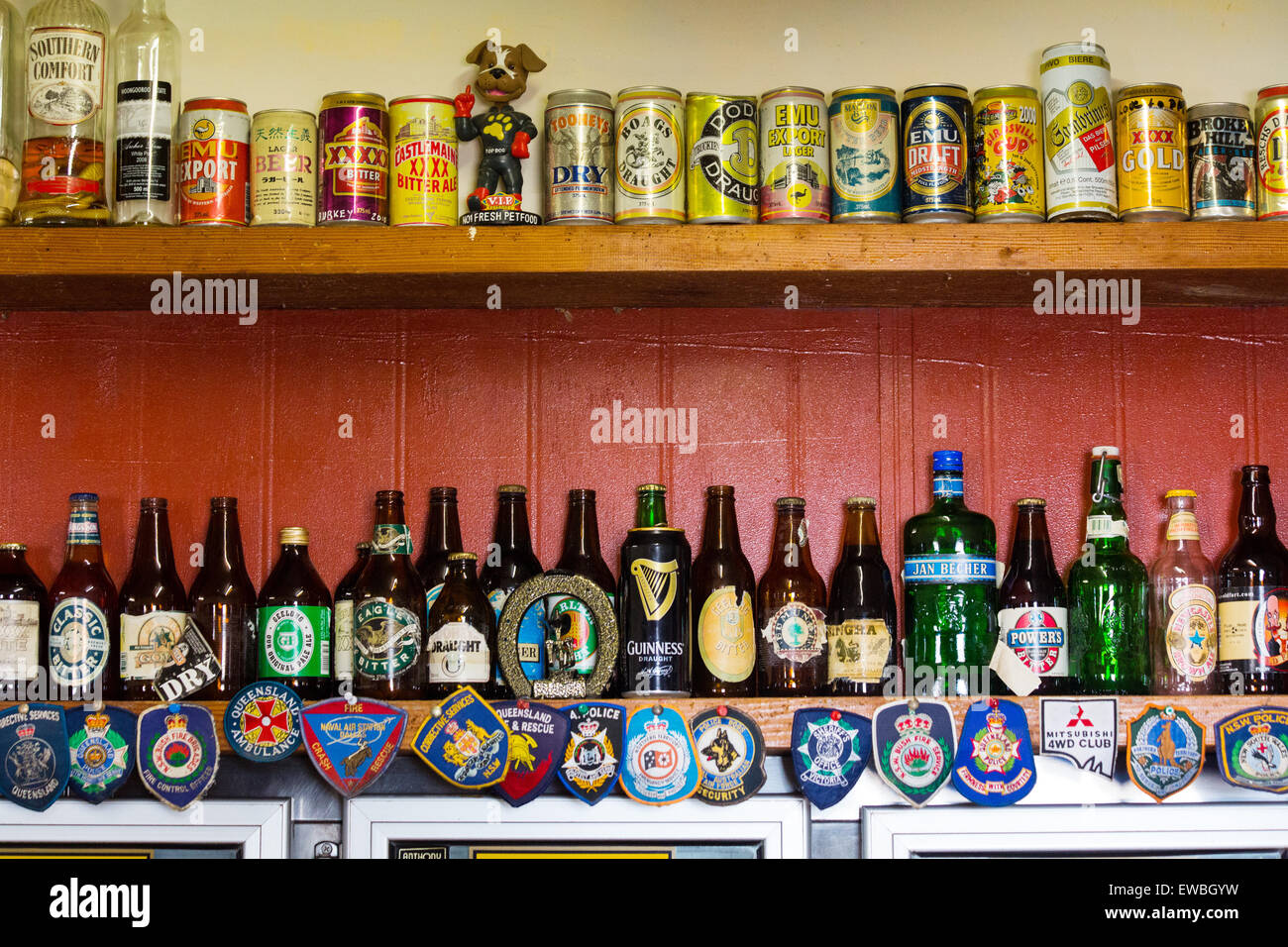 Collection of beer bottles and cans inside the Blue Heeler Pub in ...