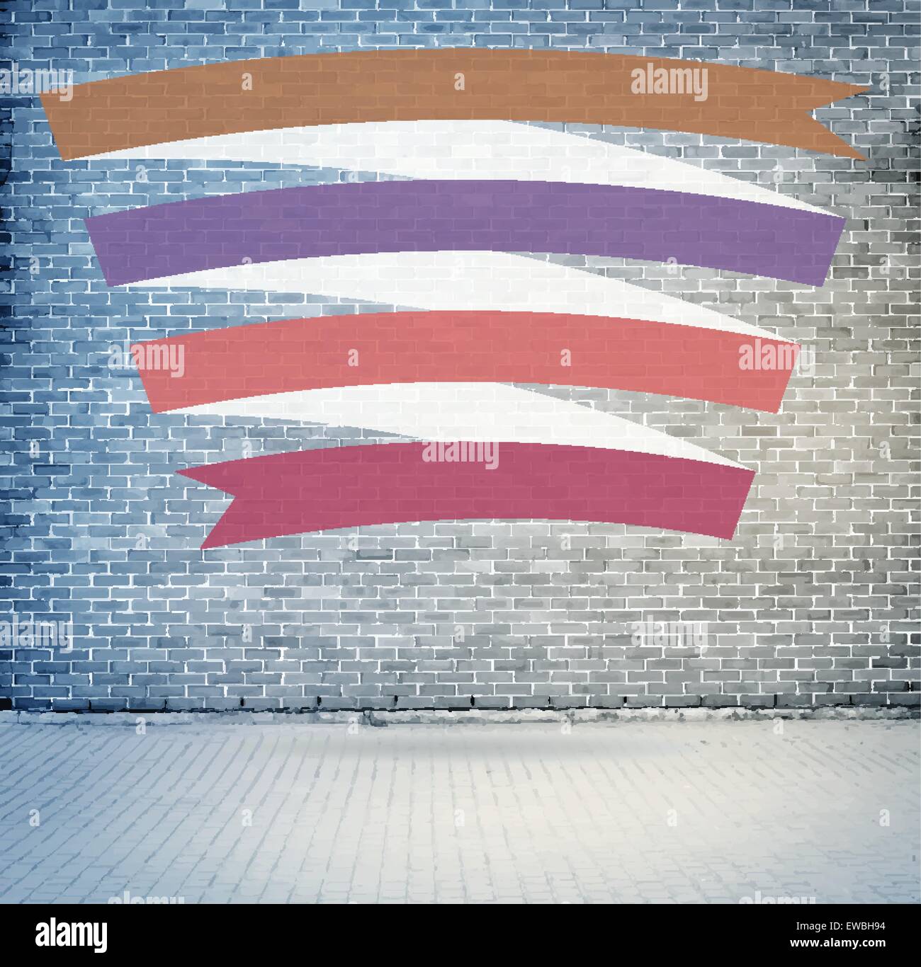 Set of gray and white banners on brick wall background. Vector ...