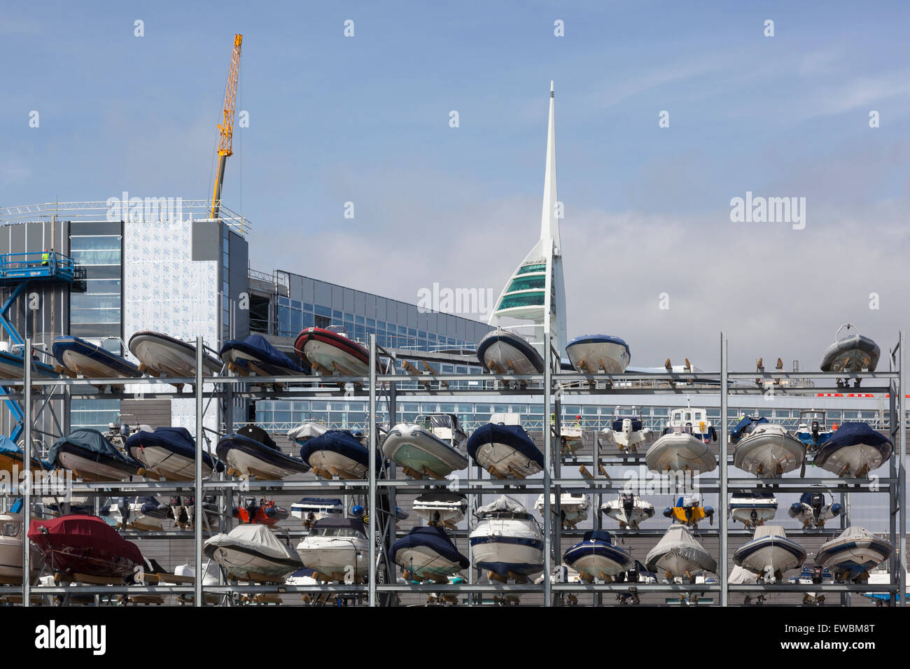 Partly completed Ben Ainslie Racing Team HQ behind the multi-level boat ...