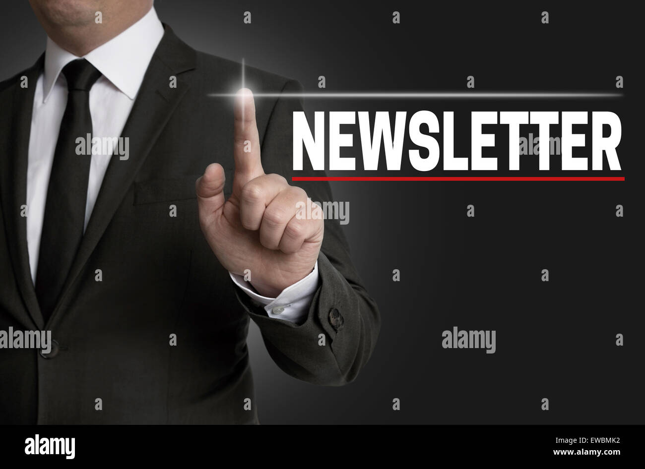 Newsletter touchscreen is operated by businessman Stock Photo - Alamy