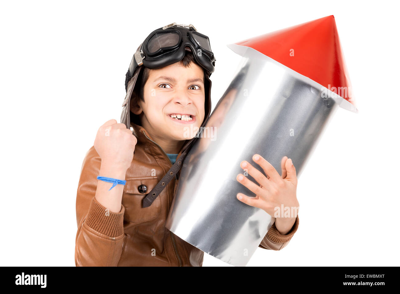 Young boy with home made rocket ready for adventure Stock Photo - Alamy