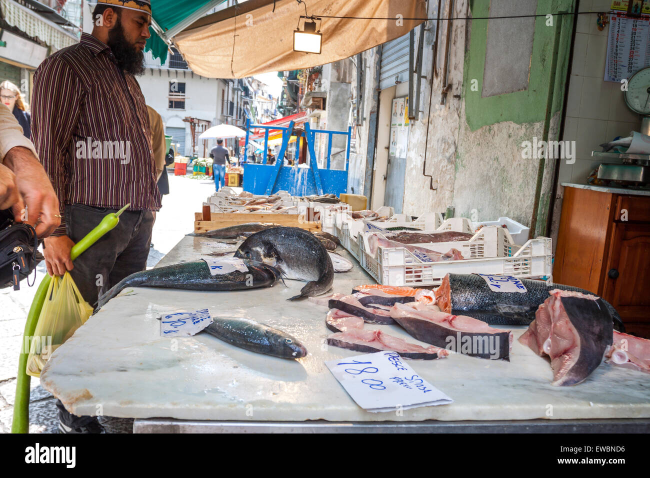 Market of the Capo in frenetic activity. Palermo, Sicily. Italy Stock ...