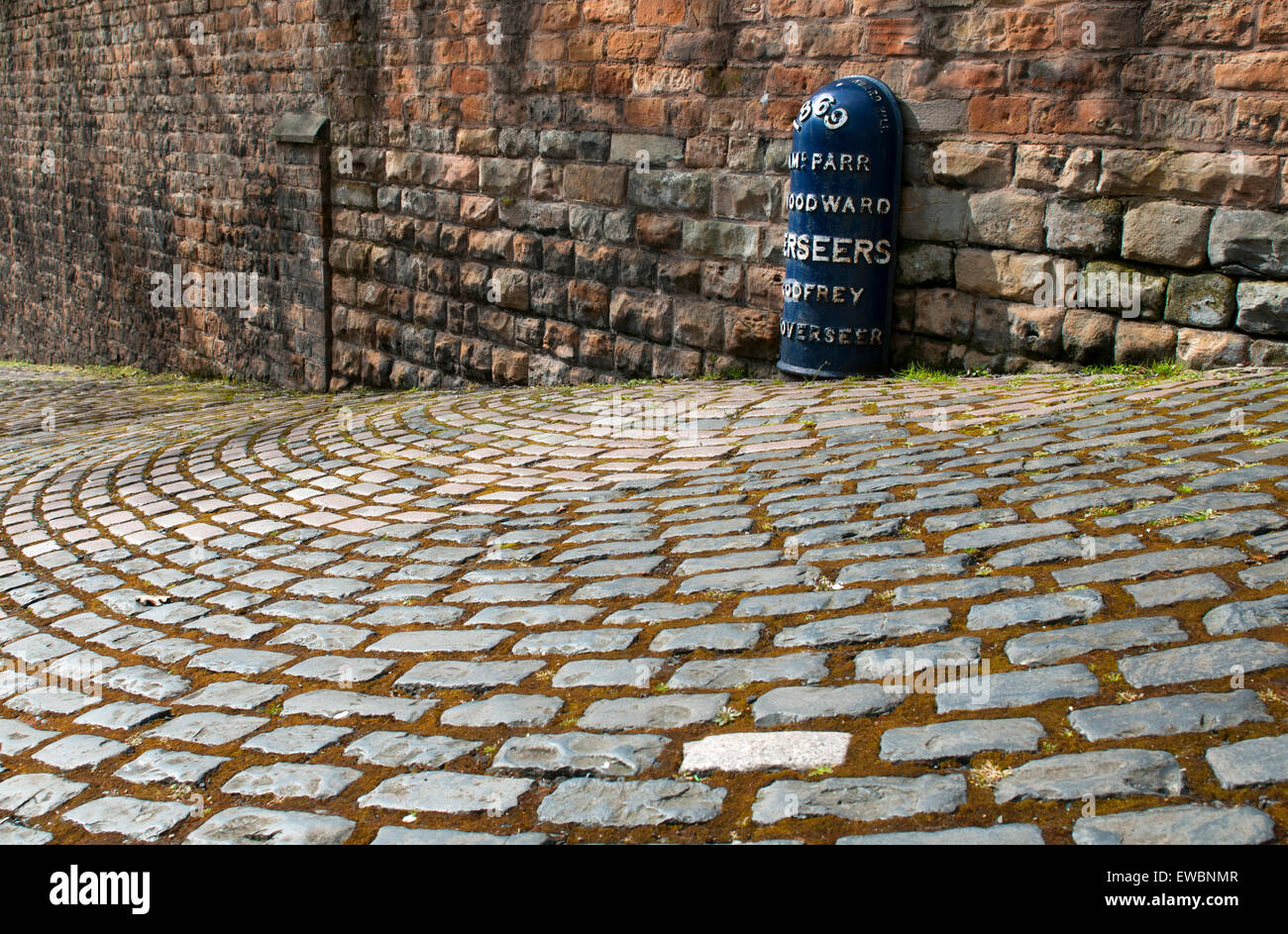 A semi circle pattern of bricks on the road outside Nottingham Castle ...