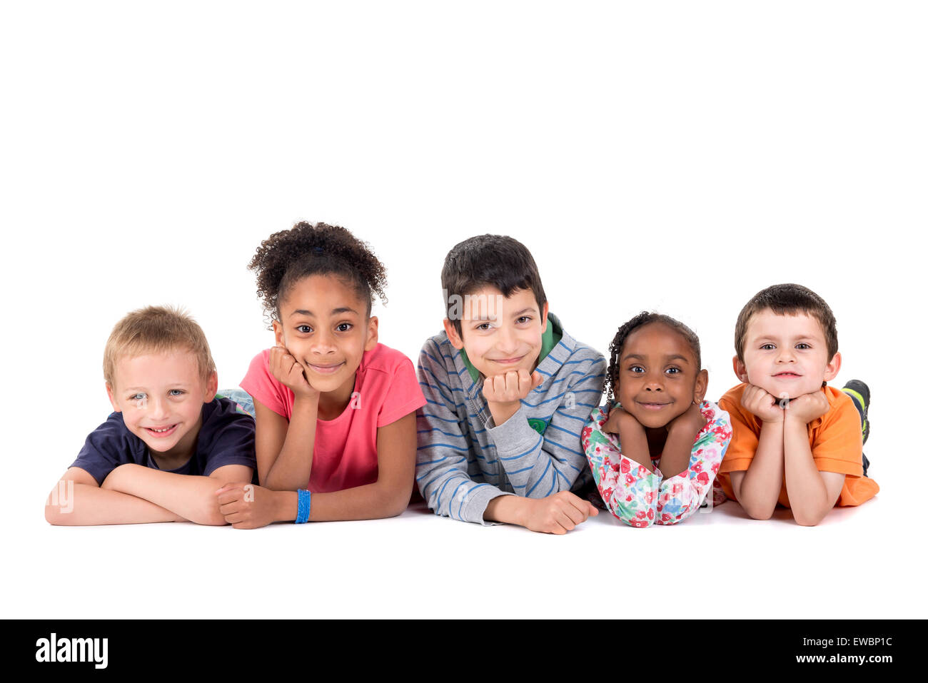 Group of happy children posing isolated in white Stock Photo - Alamy