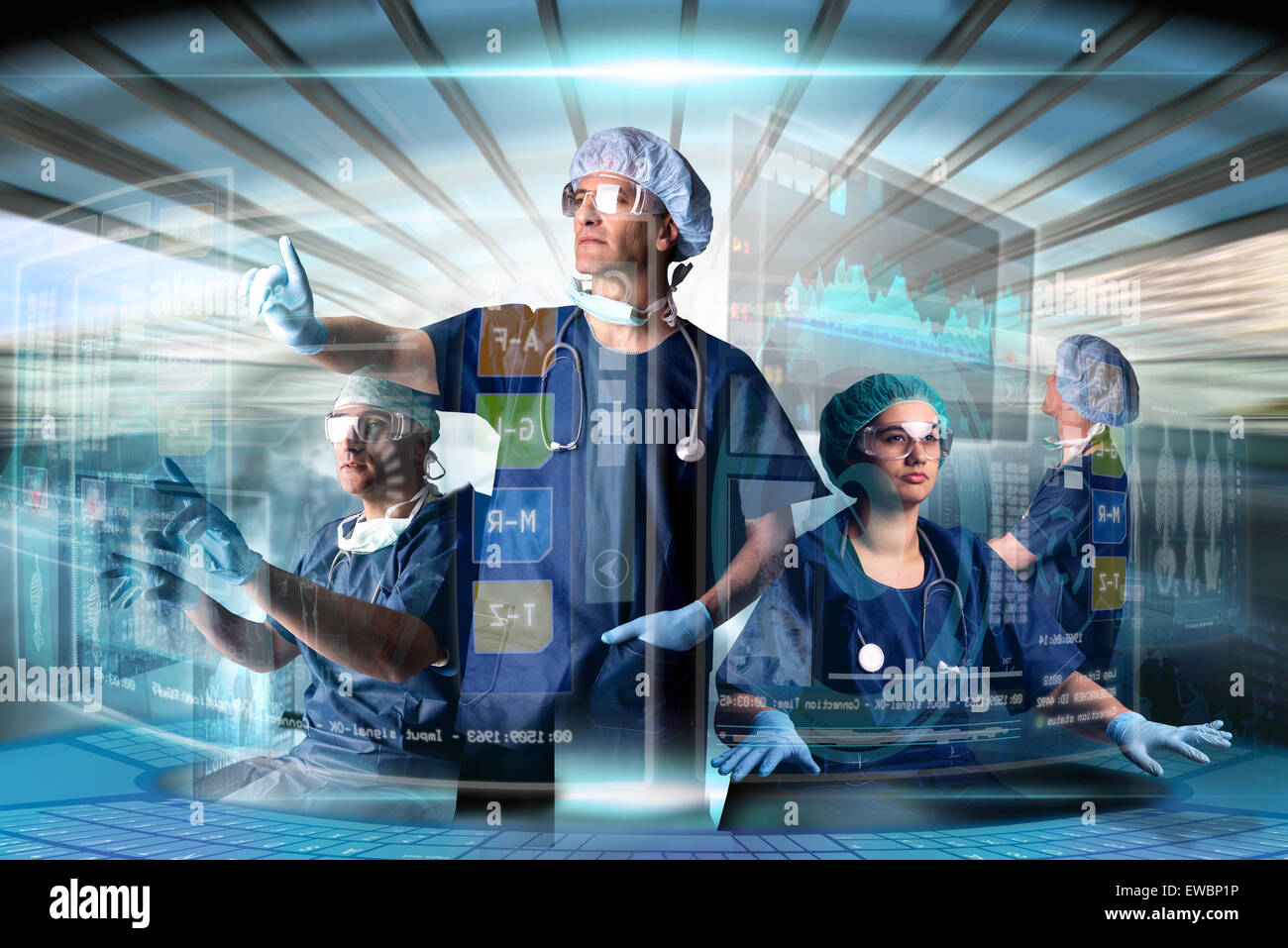 Doctors in a research station with digital screens and keyboard Stock ...
