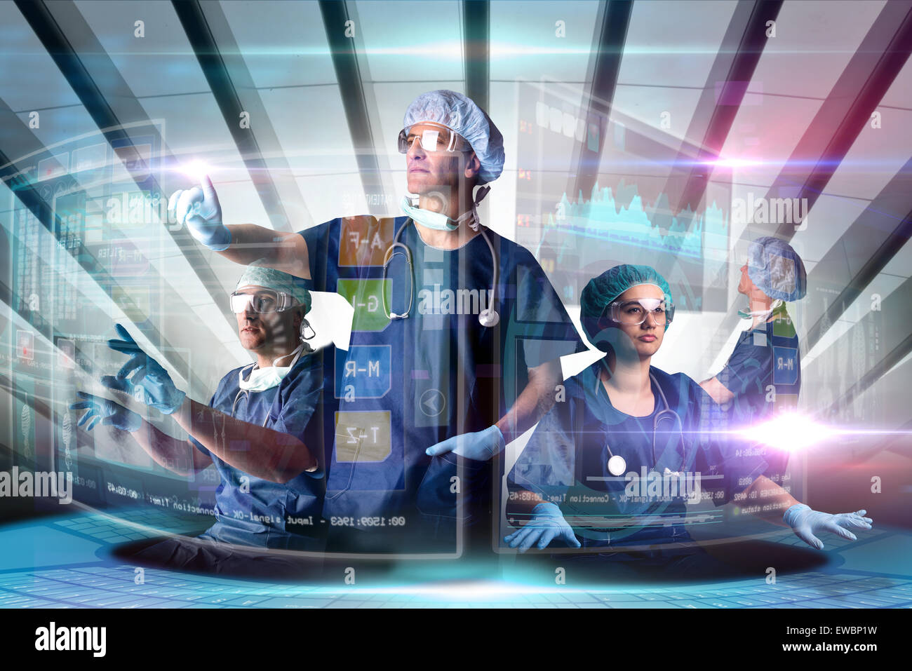 Doctors in a research station with digital screens and keyboard Stock ...