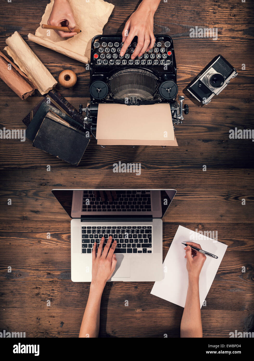 Old typewriter with laptop, concept of technology progress Stock Photo ...