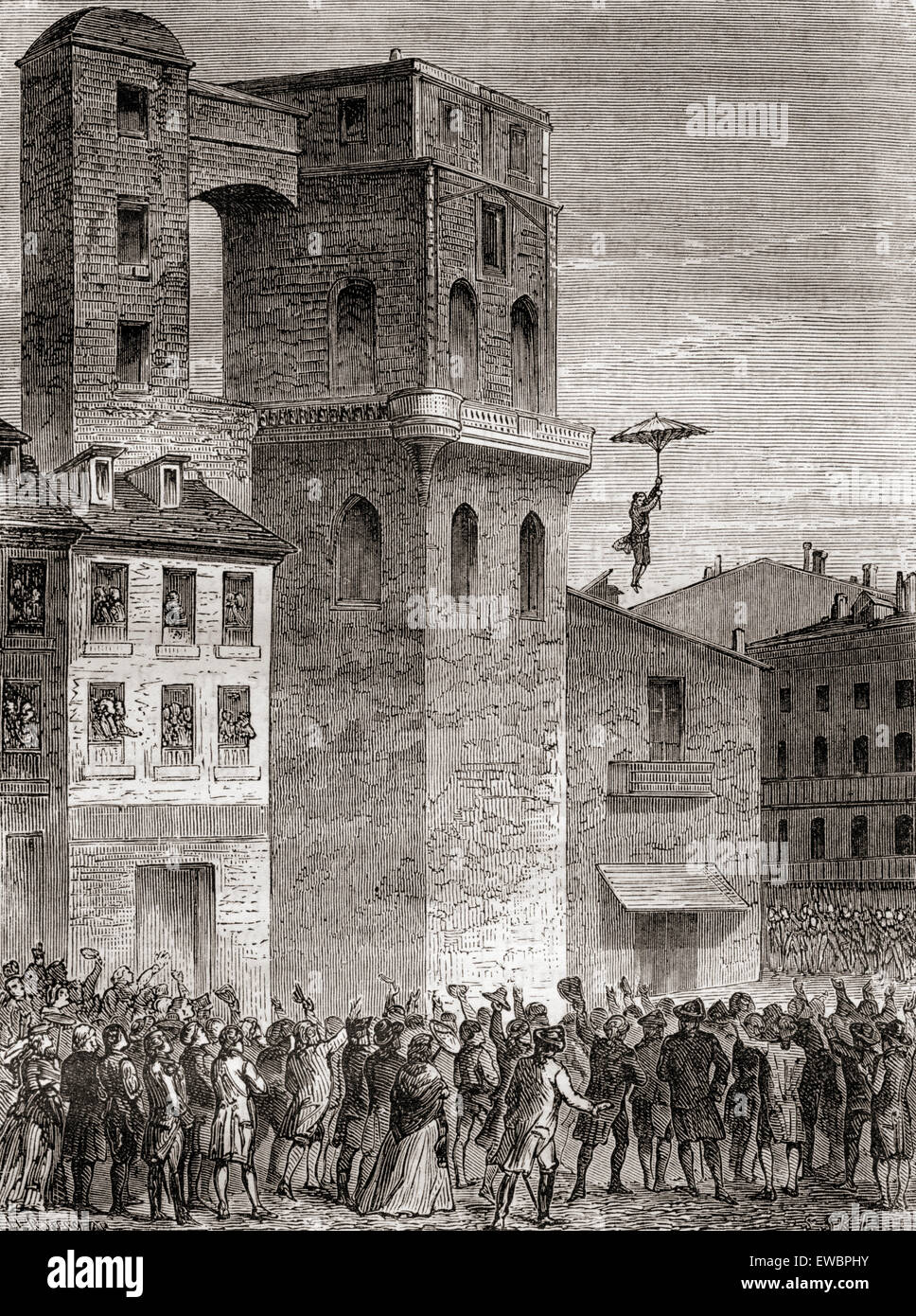 First demonstration of a parachute by Louis-Sébastien Lenormand when he ...