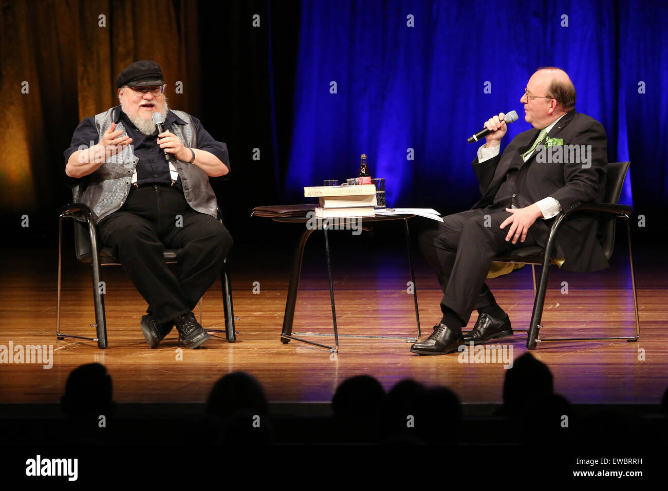 Hamburg, Germany. 21st June, 2015. US novelist George R.R. Martin (L ...