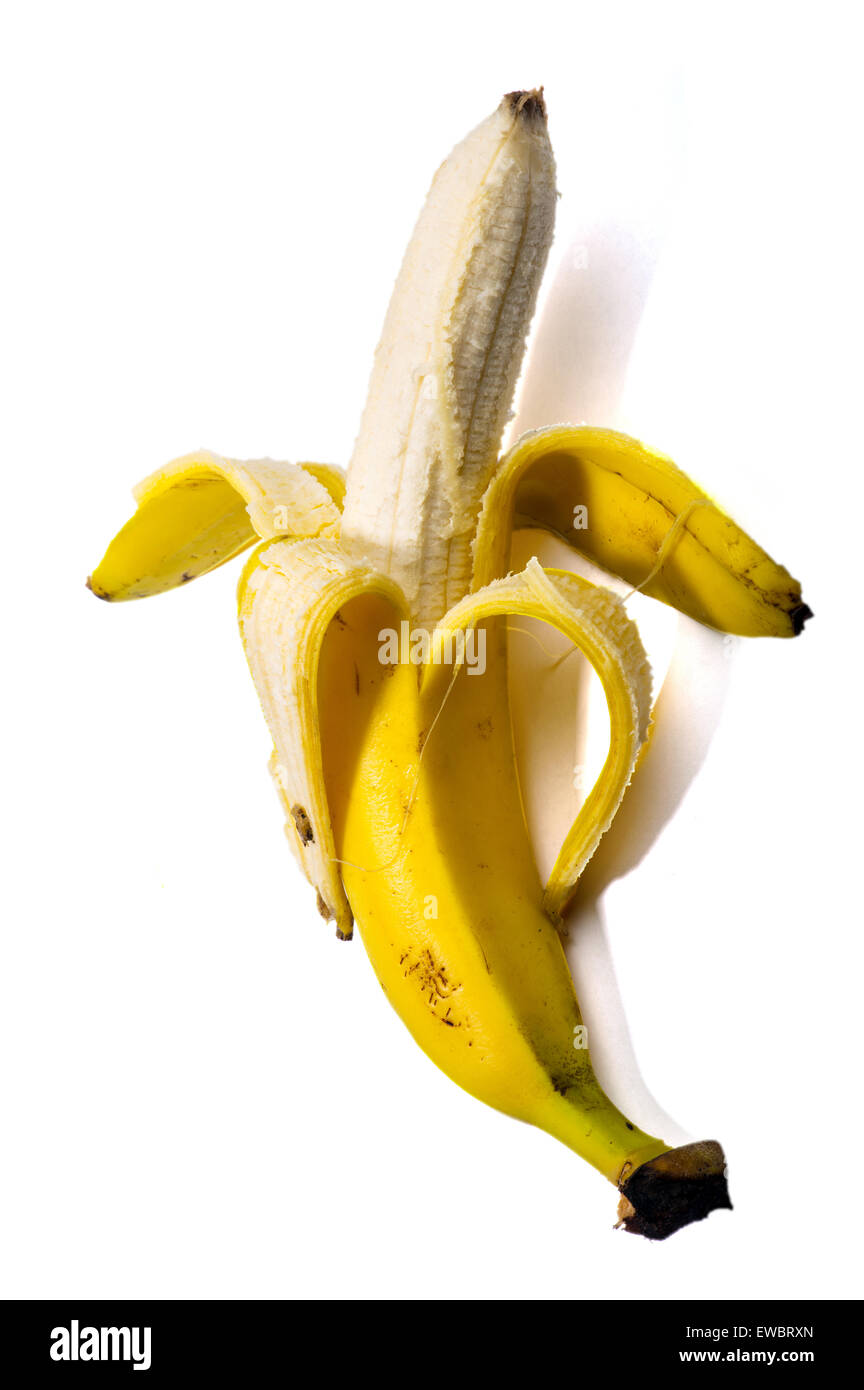 Open banana isolated on white background Stock Photo - Alamy