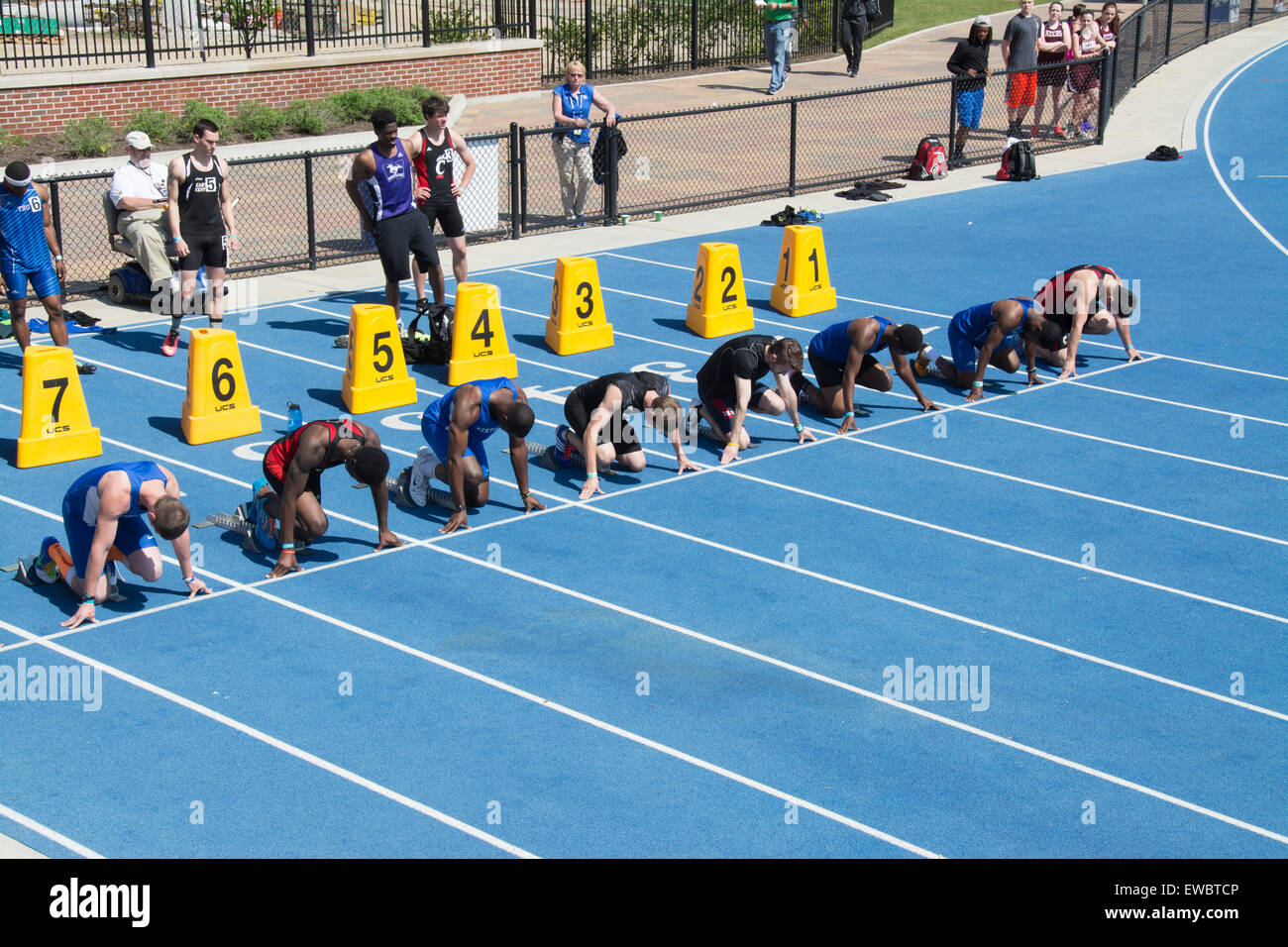 Starting position for hurdles for men at the Kentucky Relays. This was ...