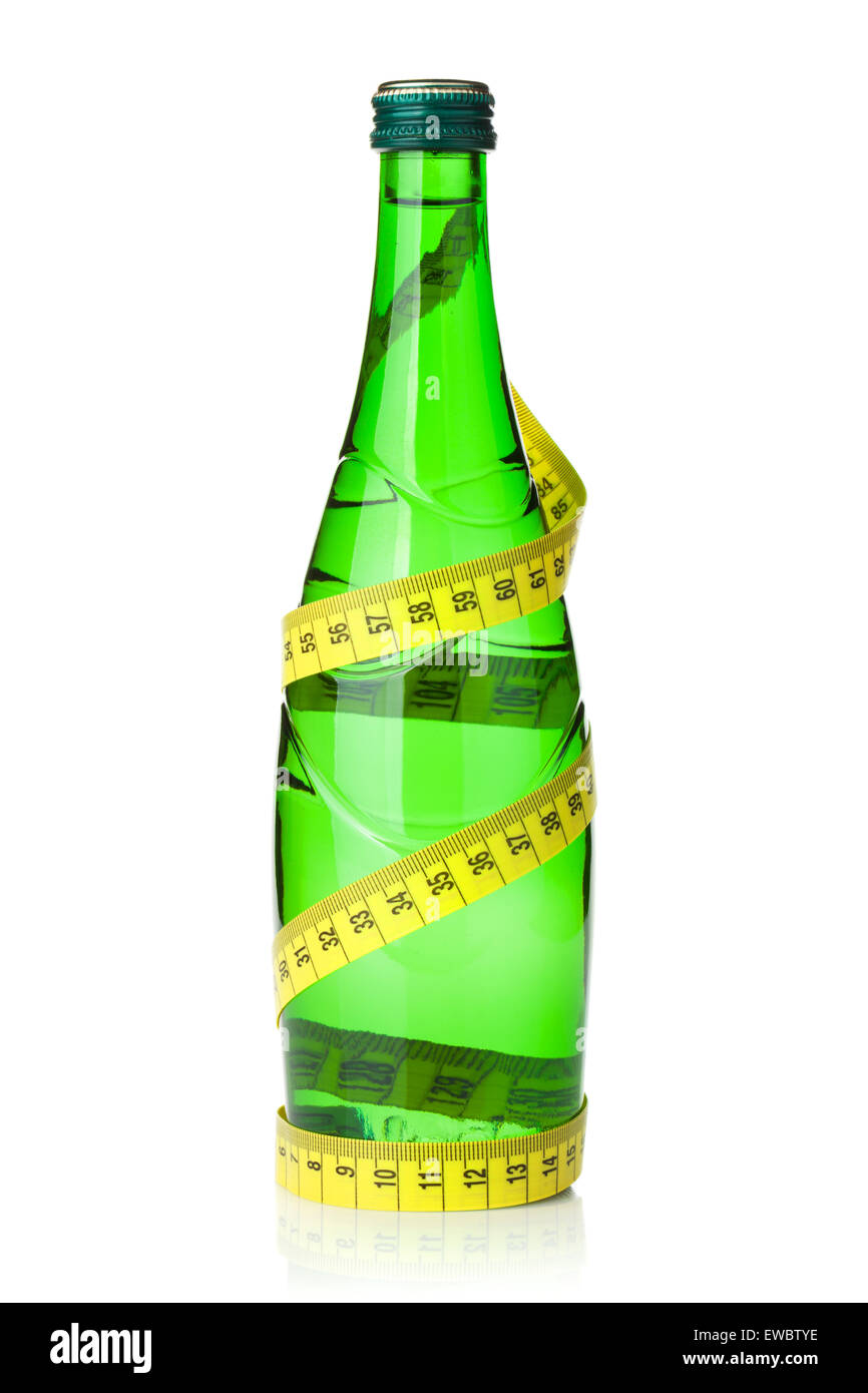 Water bottle with measuring tape. Isolated on white background Stock ...
