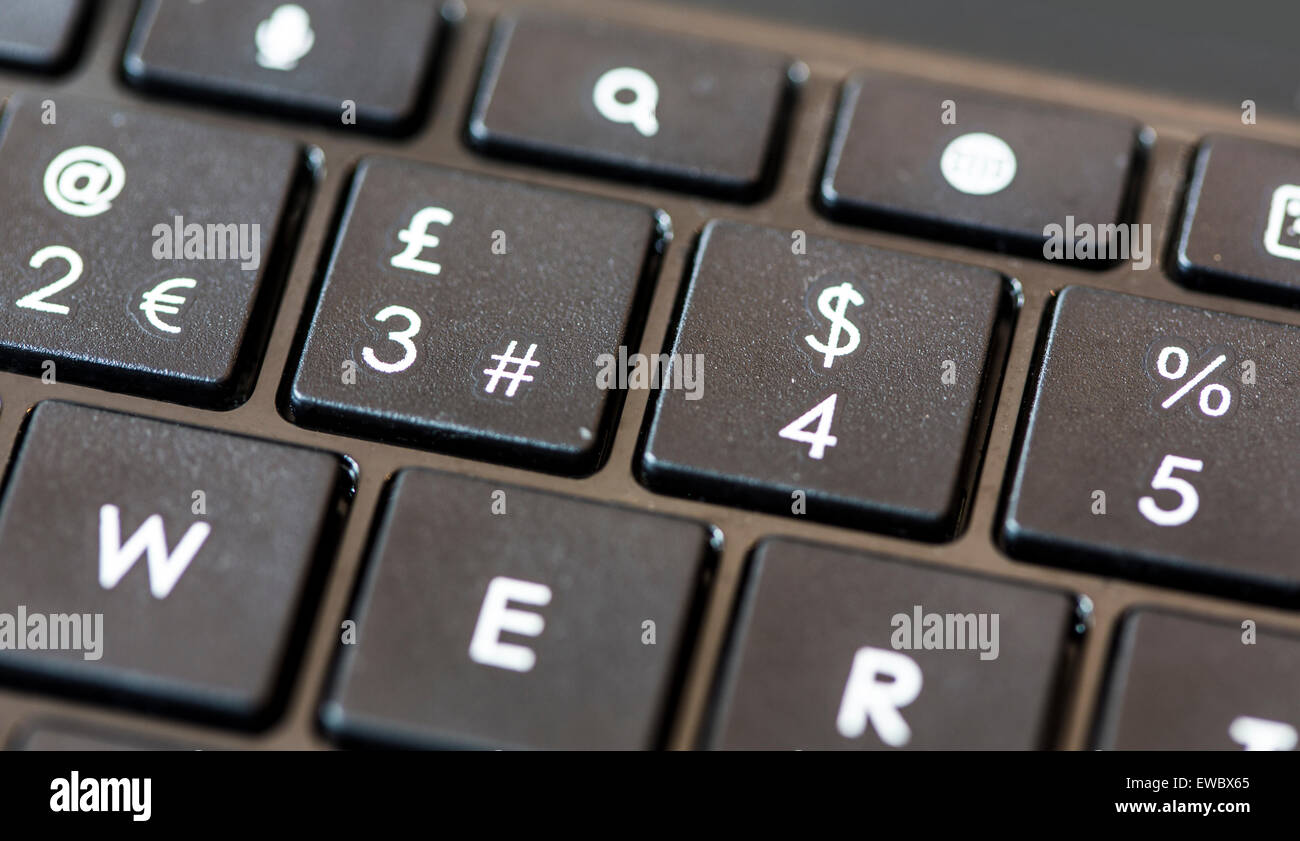 Euro Pound Dollar Percent signs on a black computer keyboard Stock ...