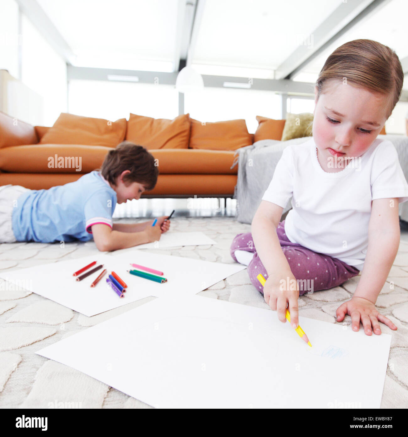 brother and sister drawing pictures Stock Photo - Alamy